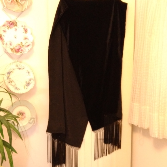 Accessories | Piano Fringe Black Velvet Evening Wrap | Poshmark